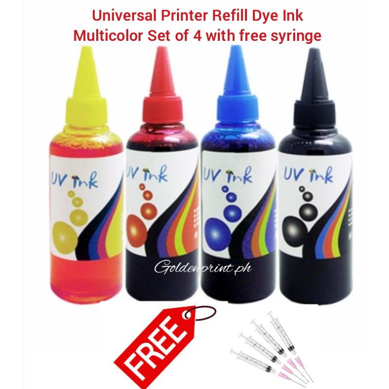 Universal Printer Refill Dye Ink Set of 4 with free syringe | Shopee ...