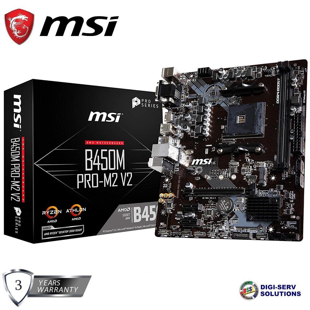 MSi B450M PRO-M2 V2 Gaming Motherboard with DDR4 Boost, Turbo M.2, EZ ...
