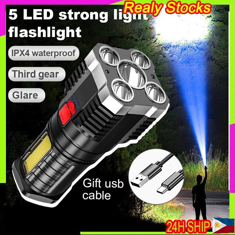 5 LED Super Bright Portable High-Power Rechargeable Flashlight ...