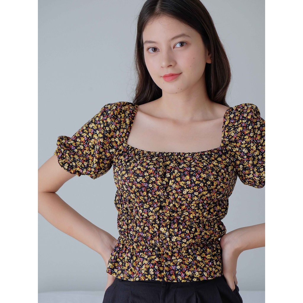 Chika top - Black printed floral | Shopee Philippines