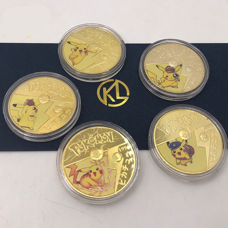 5 styles Japanese Anime Pokémon Gold Coin Card Pikachu Gilded Game ...