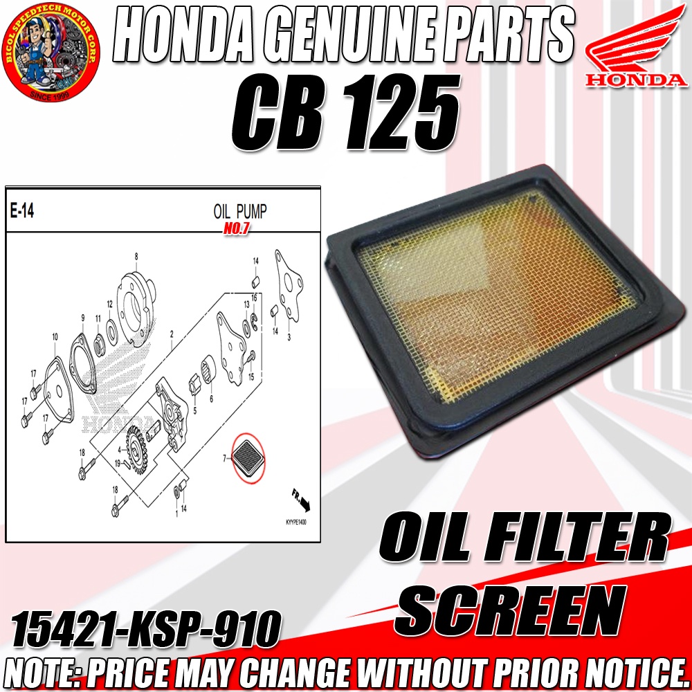 CB 110 / 125 / XRM 125 OIL FILTER SCREEN (HPI) (GENUINE: 15421-KSP-910 ...