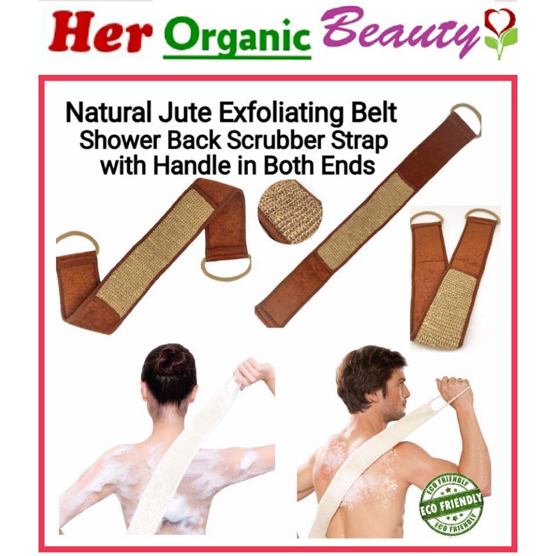 Natural JUTE Exfoliating Belt Shower Back Scrubber Strap with Handle in ...