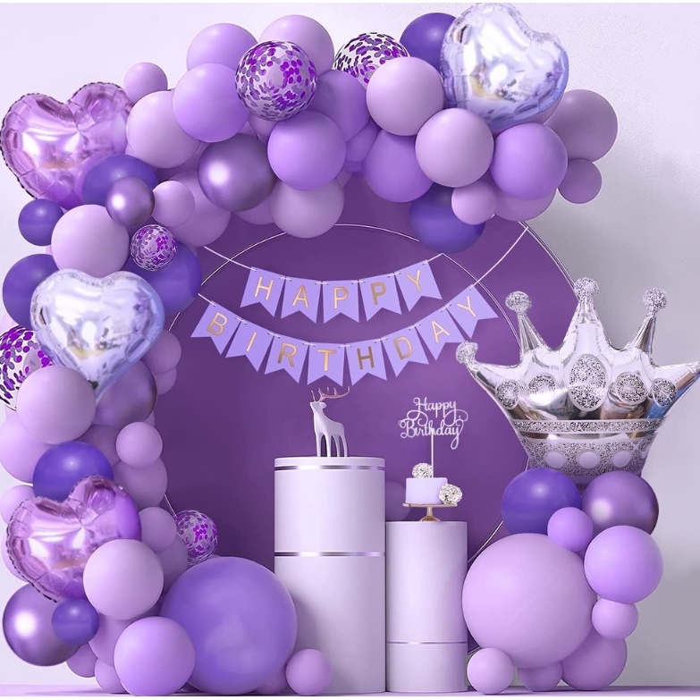 Purple Balloons Arch Garland Kit Theme Birthday Decoration Scene Girls ...