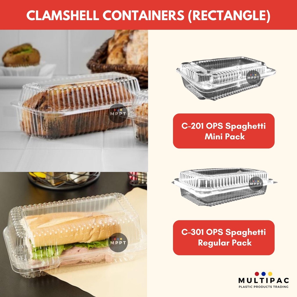 [100 PCS] - Clamshell Containers (Rectangle: C201, C301) | Shopee ...