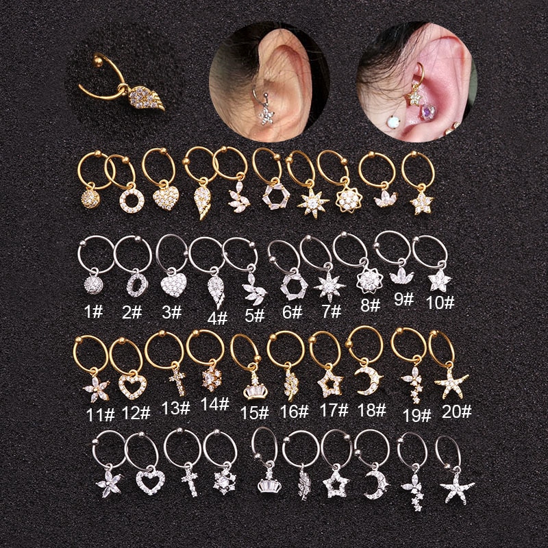 20 Styles Cz Pendant Dangle Hoop Cartilage Earring Helix Tragus Rook ...