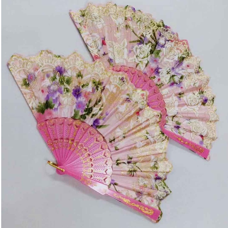 Pamaypay o Abanico Floral with Gold Glitters Design Folding Fan ...