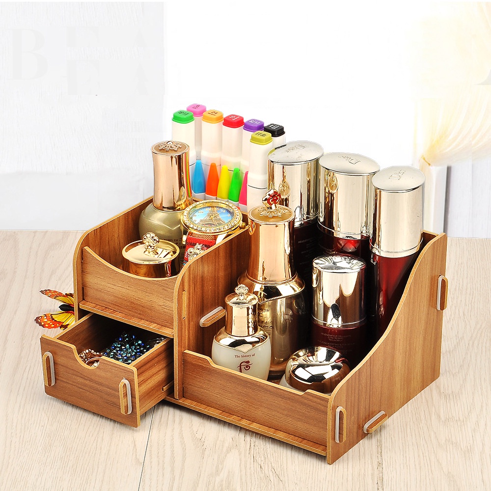 Wooden DIY Assemble Pen Pencil Storage Box Cosmetic Holder Desktop ...