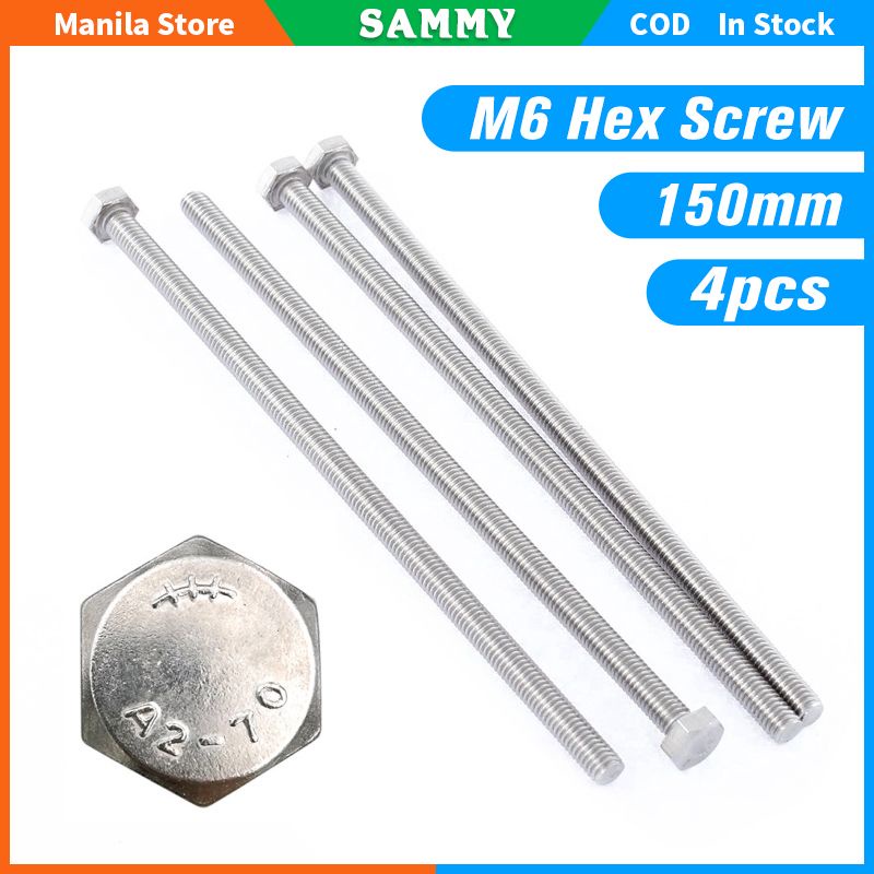 4pcs M6 150mm External Hexagon Screws Hexagon Bolts Full Thread ...