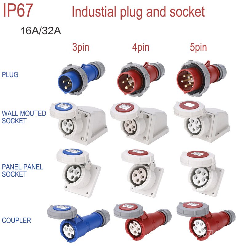 Industrial Plug and Socket 16A 32A 3 pole 4 pole 5 pole ip67 Wall ...