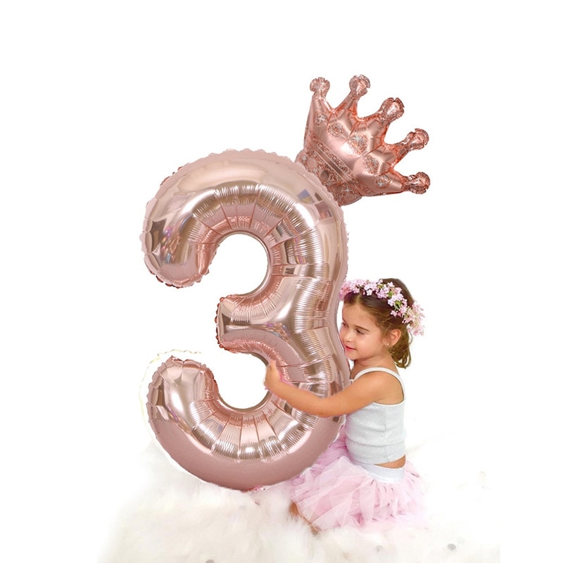 3 Year Birthday Balloons 1st Birthday Ballon Crown Number Baloon Rose ...