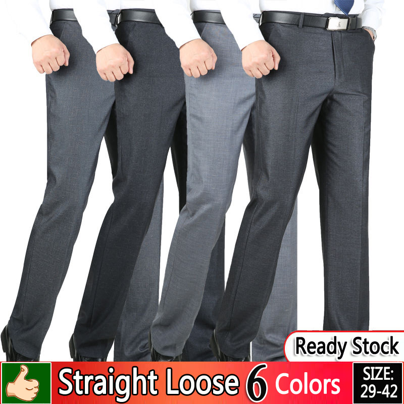 Men's Straight Suit Pants Formal Trouser Smart Office Business Slacks ...