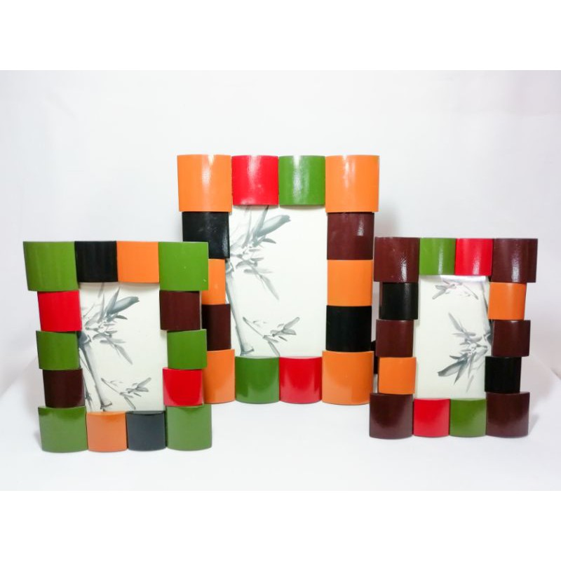 Set of 3pcs Wooden Picture Frame Green Orange Brown Red Black | Shopee ...