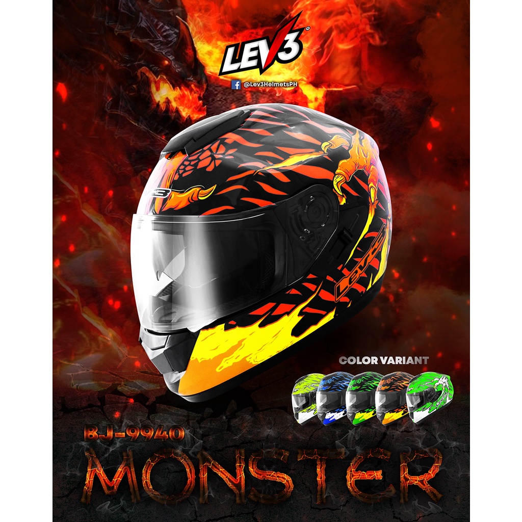 Lev3® BJ-9940 Monster Motorcycle Helmet | Shopee Philippines