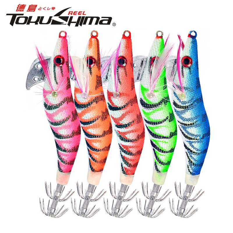 1pcs Luminous Shrimp Squid Jig Lure Saltwater Wood Shrimp Bait Artificial Spinner Baits Fishing ...