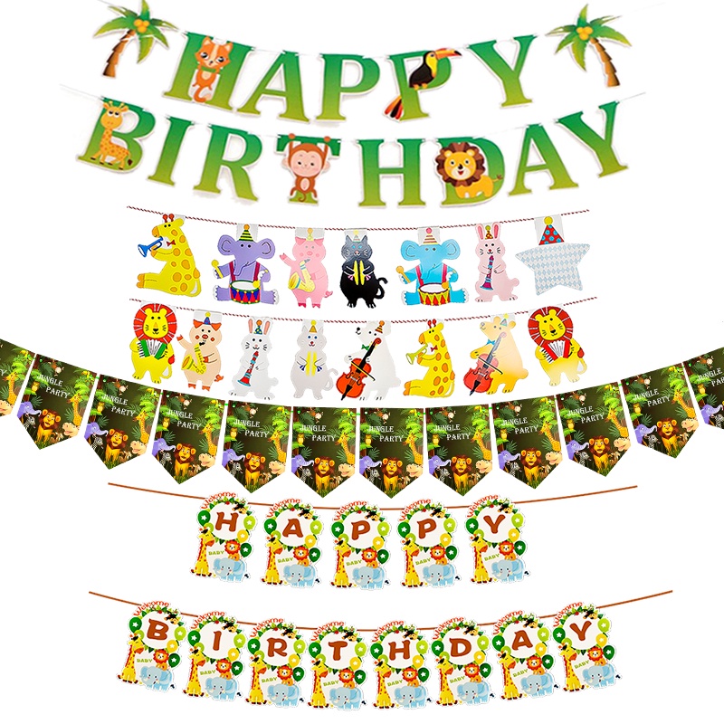 Happy Birthday Banner Jungle Animal Birthday Party Decorations Banner ...