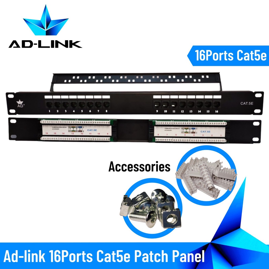 Ad-Link 16-Port Patch Panel Cat5e Fully Loaded 1RU 16 Ports Patch Panel ...