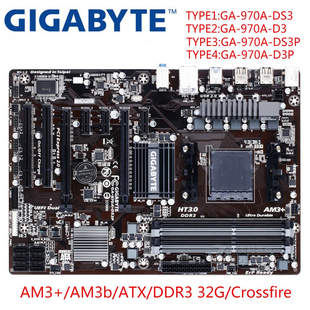 AMD Used original GIGABYTE GA-970A-D3 D3P DS3 DS3P Motherboard AM3b AMD AM3+ 970 Desktop ...