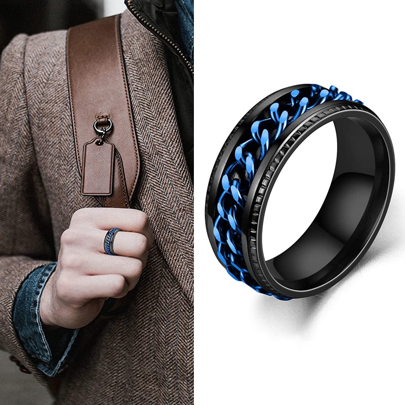 Embossed Pattern Rotatable Chain Stainless Steel Ring Men's ...