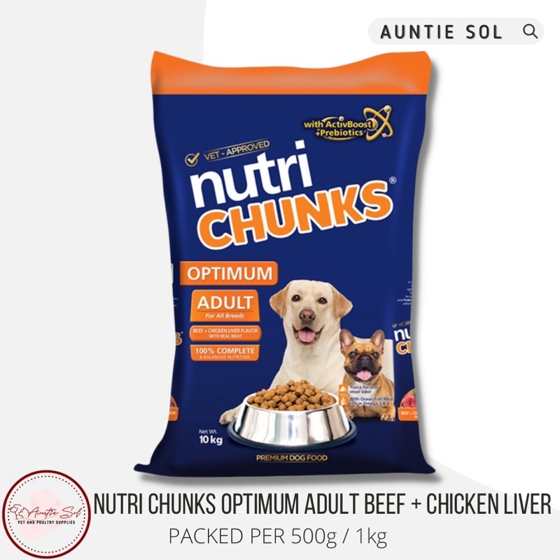 Nutri Chunks Optimum Adult Beef and Chicken Liver packed per 500g / 1kg ...