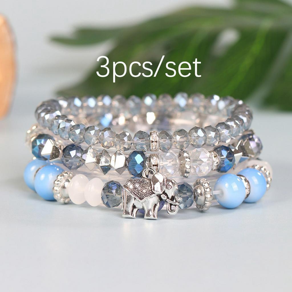 3pcs/set Bohemian Style Multi-Layer Crystal Elephant Pendant Beaded ...