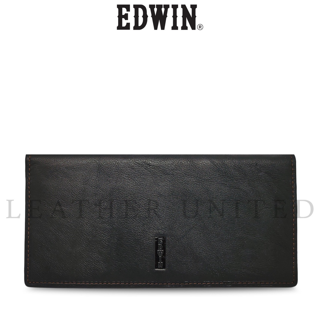 Edwin Top Grain Leather Vertical Classy Logo Series Long Wallet With Hidden Zip Pocket EWFS30880 ...