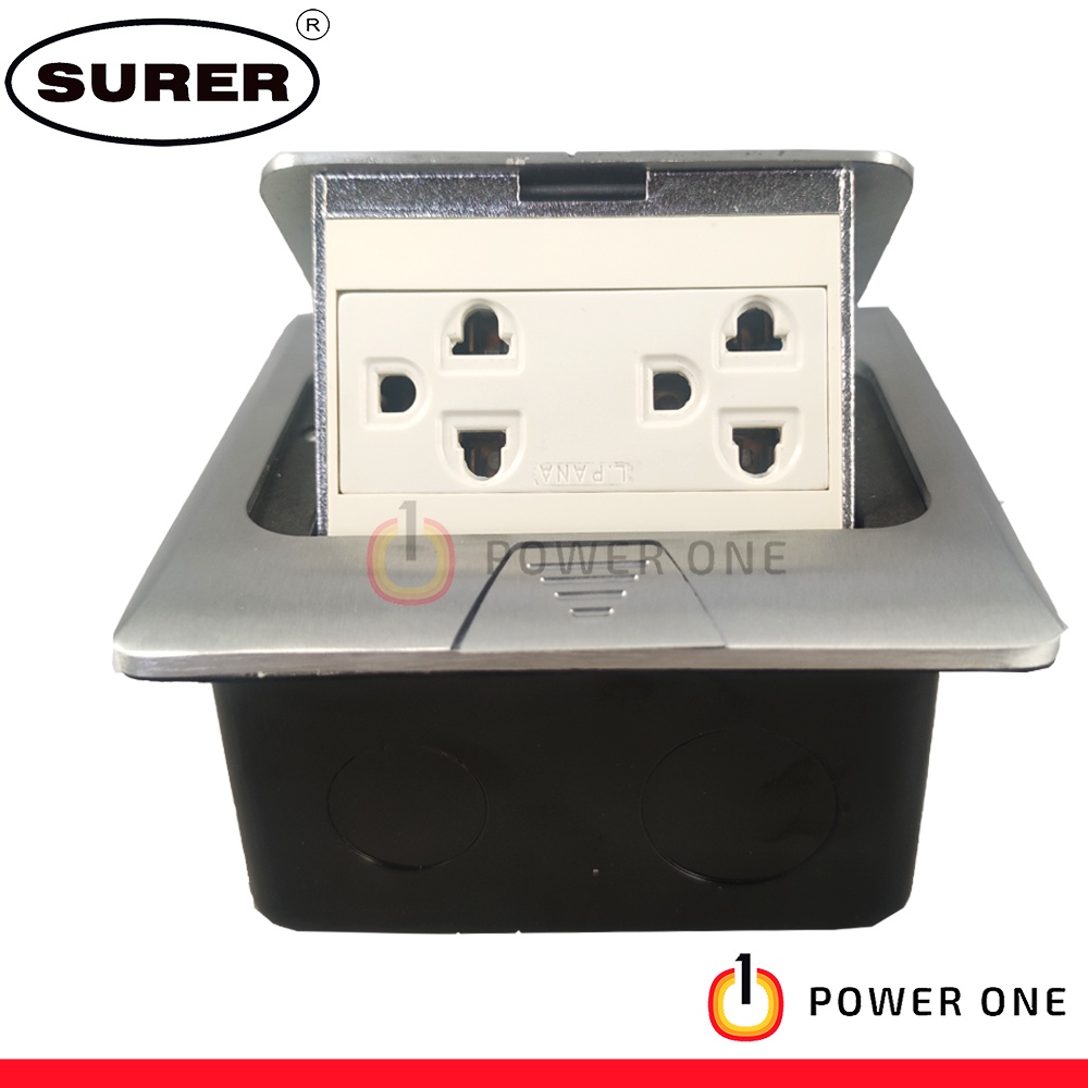 Surer 1016 2-Gang Square Pop-up Floor Outlet w/ Ground (10A) (Aluminum ...