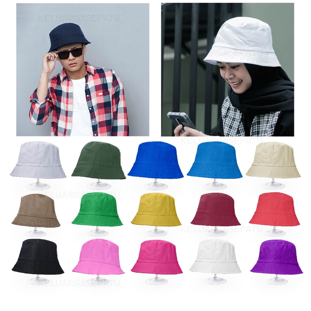 HITAM HIJAU MERAH UNGU Premium Plain bucket Hat Black Red Yellow Green ...