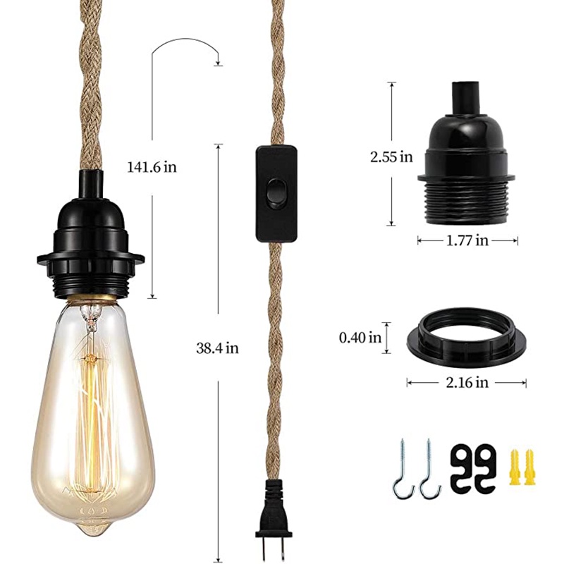Pendant Light Cord,Hanging Light Kit with Switch Plug In,15FT Rope Hang ...
