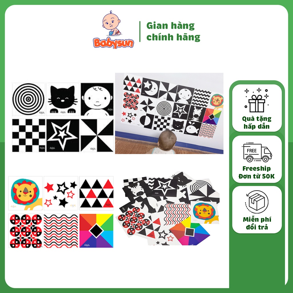 Set of 6 visual stimulation cards for children with wall stickers to ...