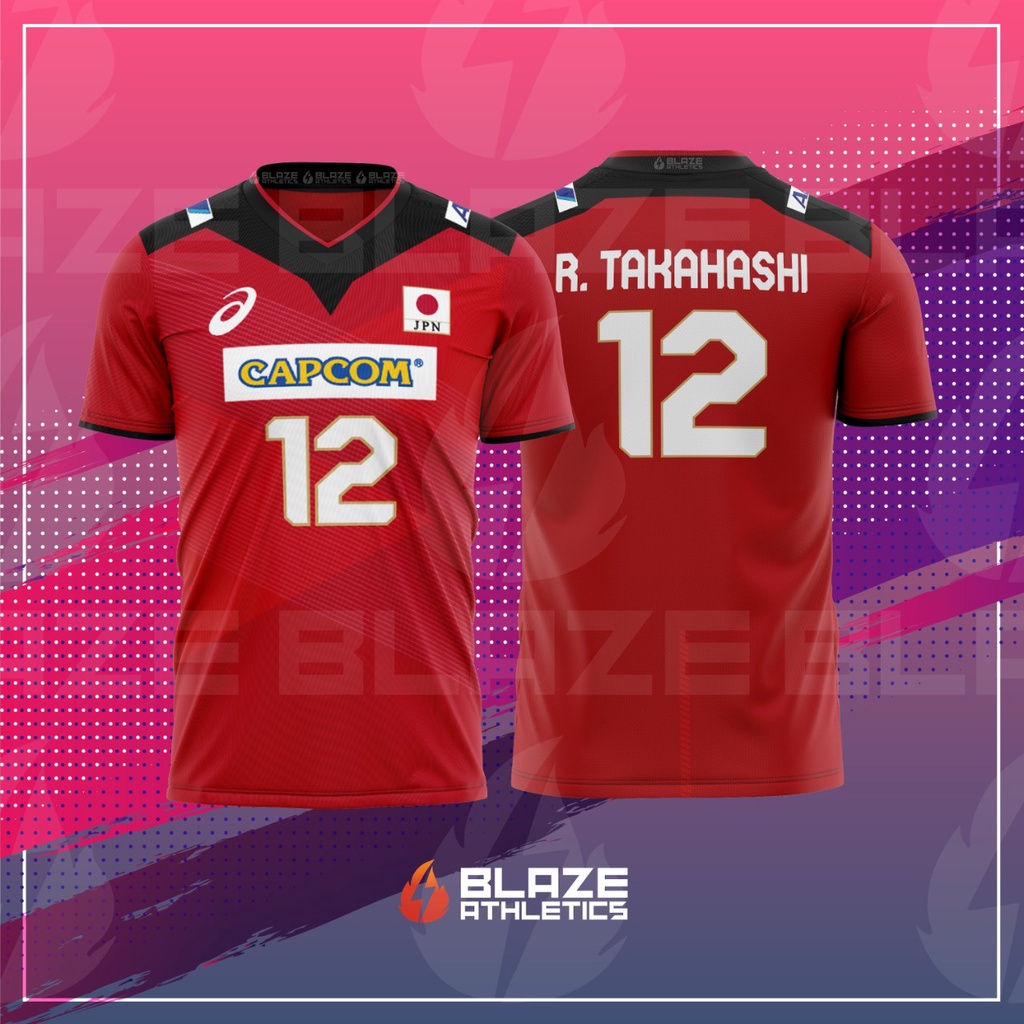 RED Japan CAPCOM Men's Volleyball Team Customize Name FULL SUBLIMATIOAN ...