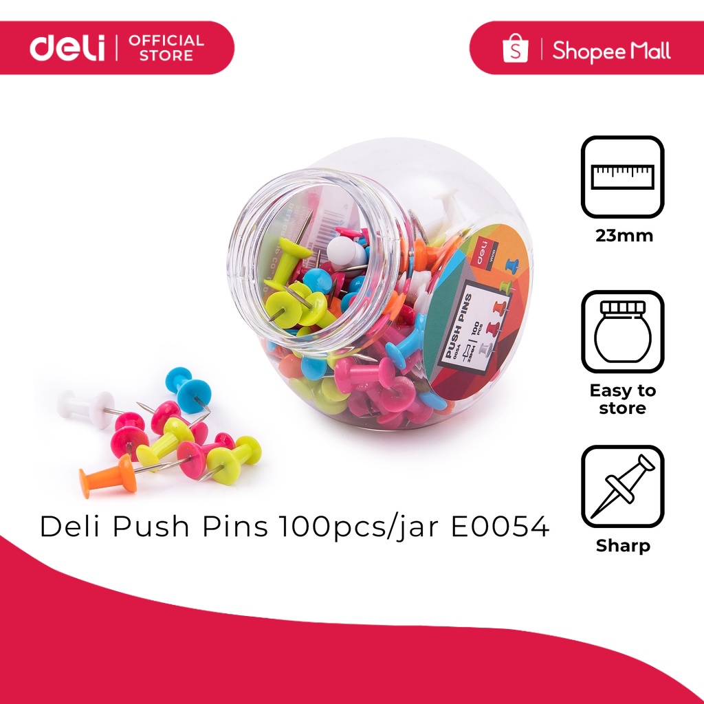 Deli E0054 Push Pins 100pcs/jar (1 JAR) [75250054] | Shopee Philippines
