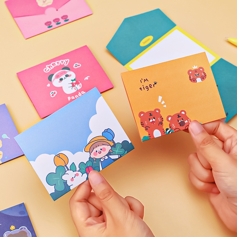 Cartoon Greeting Card Student Holiday Blessing Postcard Girl Folding ...