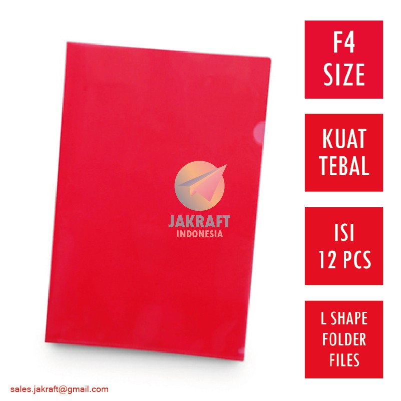 MERAH (1 Pcs) Folder L KNK F4 Clear Sleeve Folio Red File Folder ...