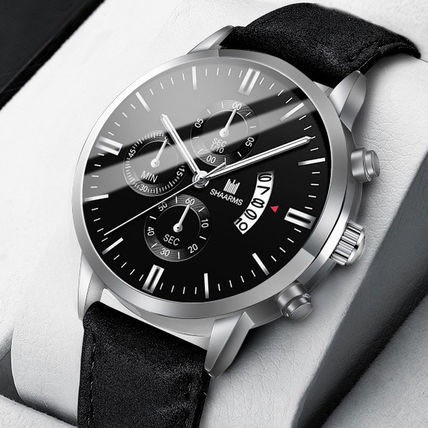 SHAARMS Men Business Leather Strap Quartz Wrist Watch with Date ...