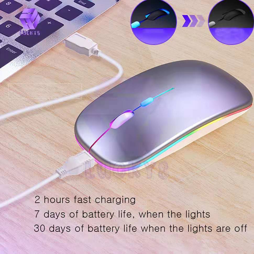 Rainbow LED mouse Rechargeable Wireless mouse 2.4G Optical Slim ...