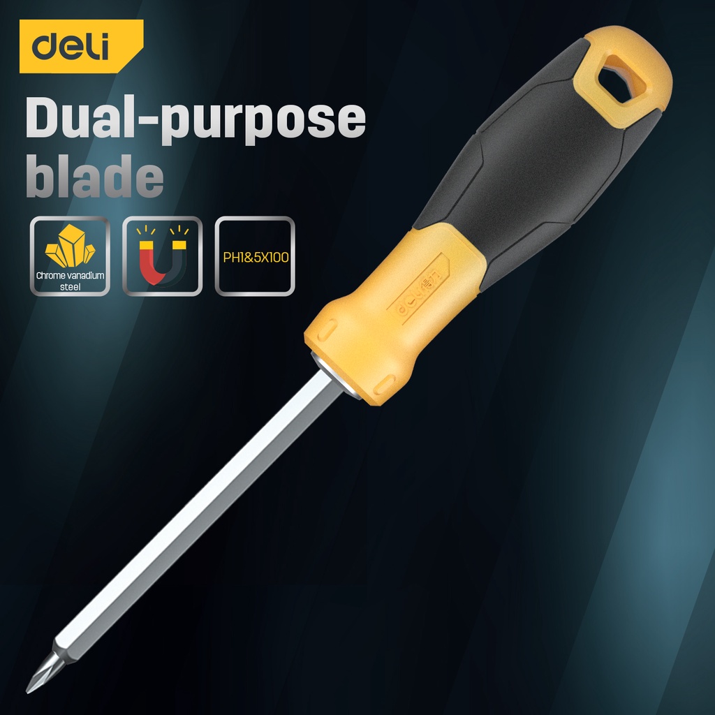 Deli 2-In-1 Screwdriver Dual-Purpose Philip Flat Screwdriver Set | Shopee Philippines