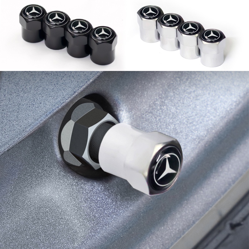 4pcs/set Alloy Car Tire Air Cap Black/Silver Hexagon Wheel Valve Strim ...
