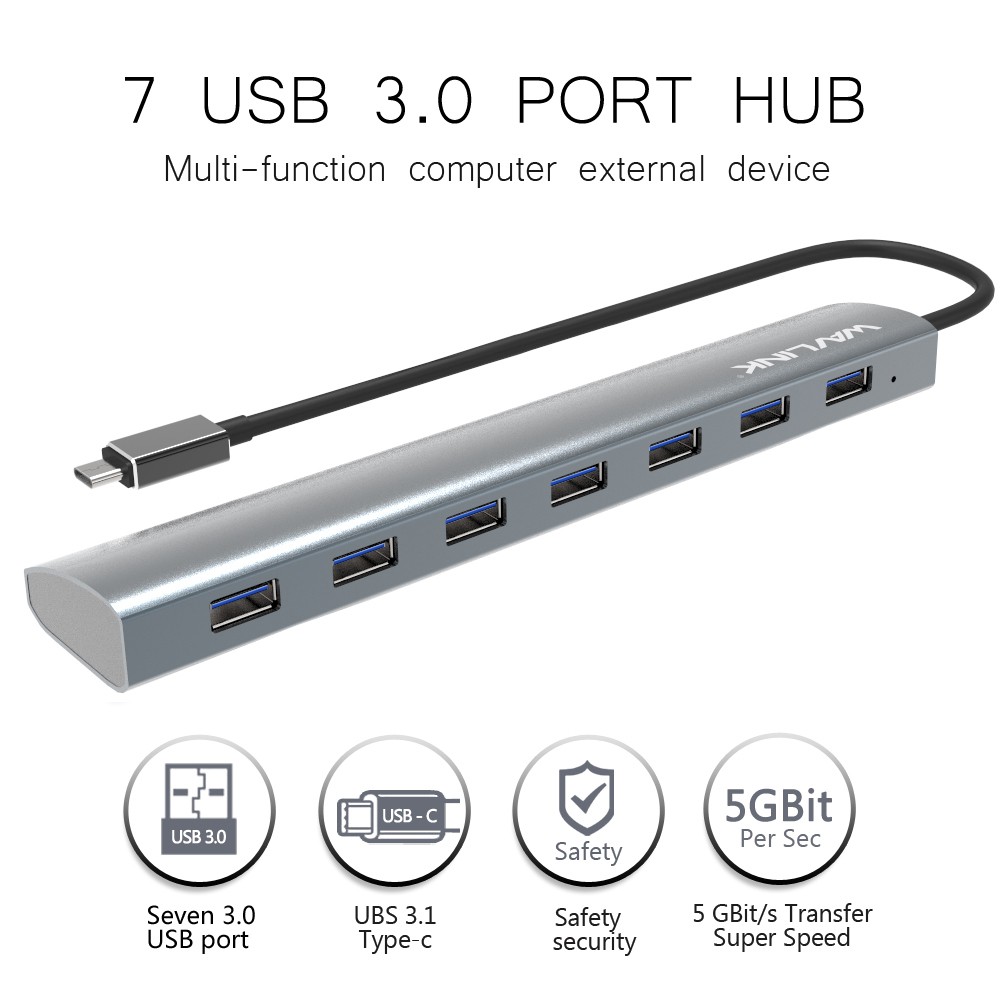 Wavelink 7 Ports Type-C To USB 3.0 Aluminum Hub High Speed 5gbps For ...