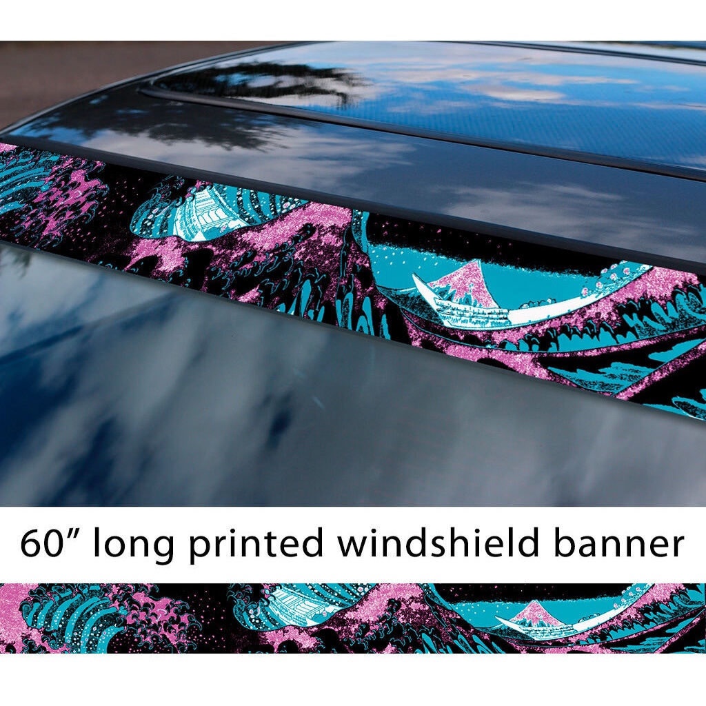 60" Great Wave Kanagawa JDM Style Sun Strip Printed Windshield Car ...