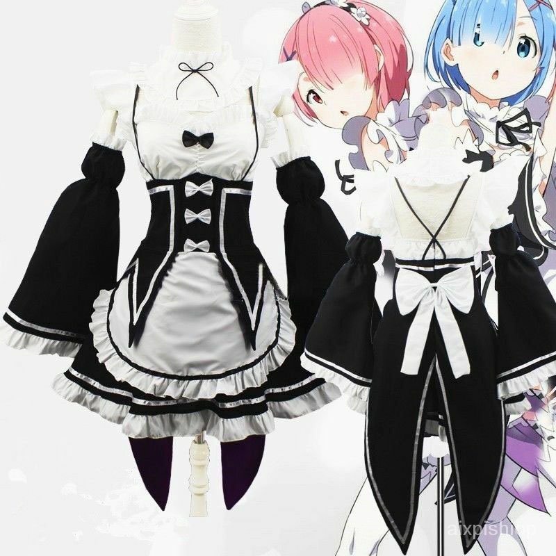 Animer Cosplay Maid Outfit Anime Dress Apron Dress Ram/Rem Lolita Dress ...