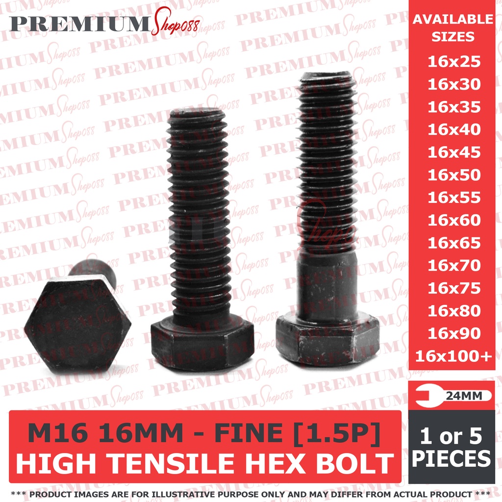M16 16MM FINE THREAD High Tensile Hexagonal Bolt Cap Screw Nut Hex HT ...