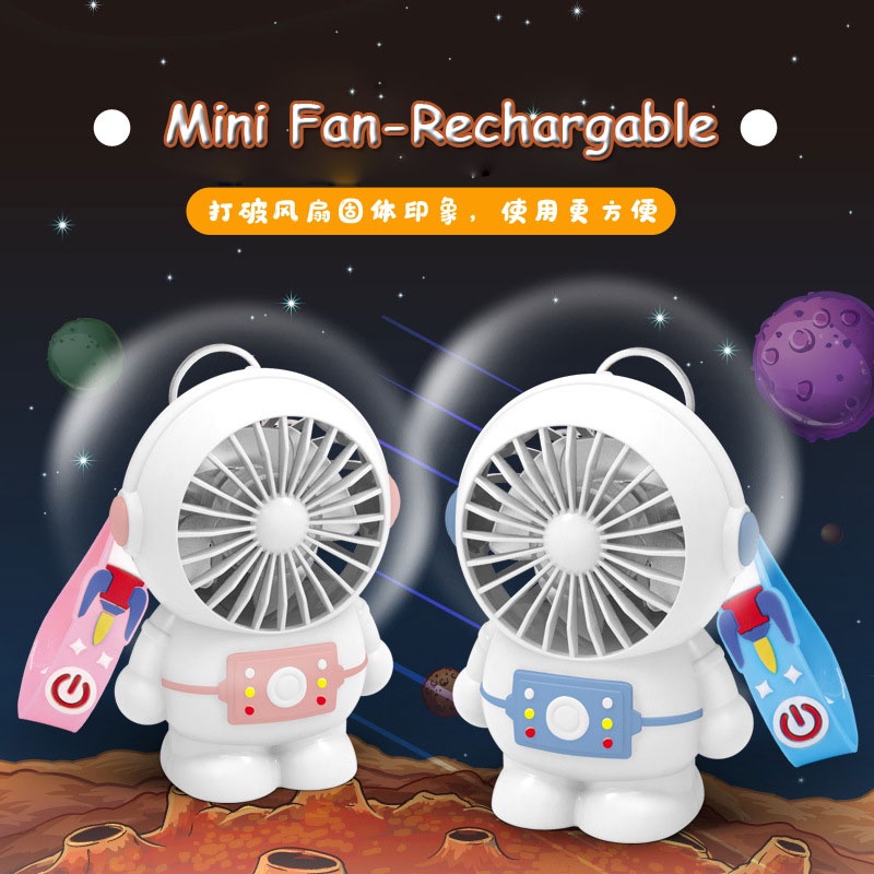 Portable Cartoon Space Astronaut Mini Fan Handheld Pocket Lanyard ...