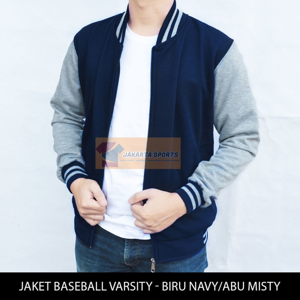 Baseball Jacket NAVY Blue Gray Zipper VARSITY Men Women DISTRO | Shopee ...