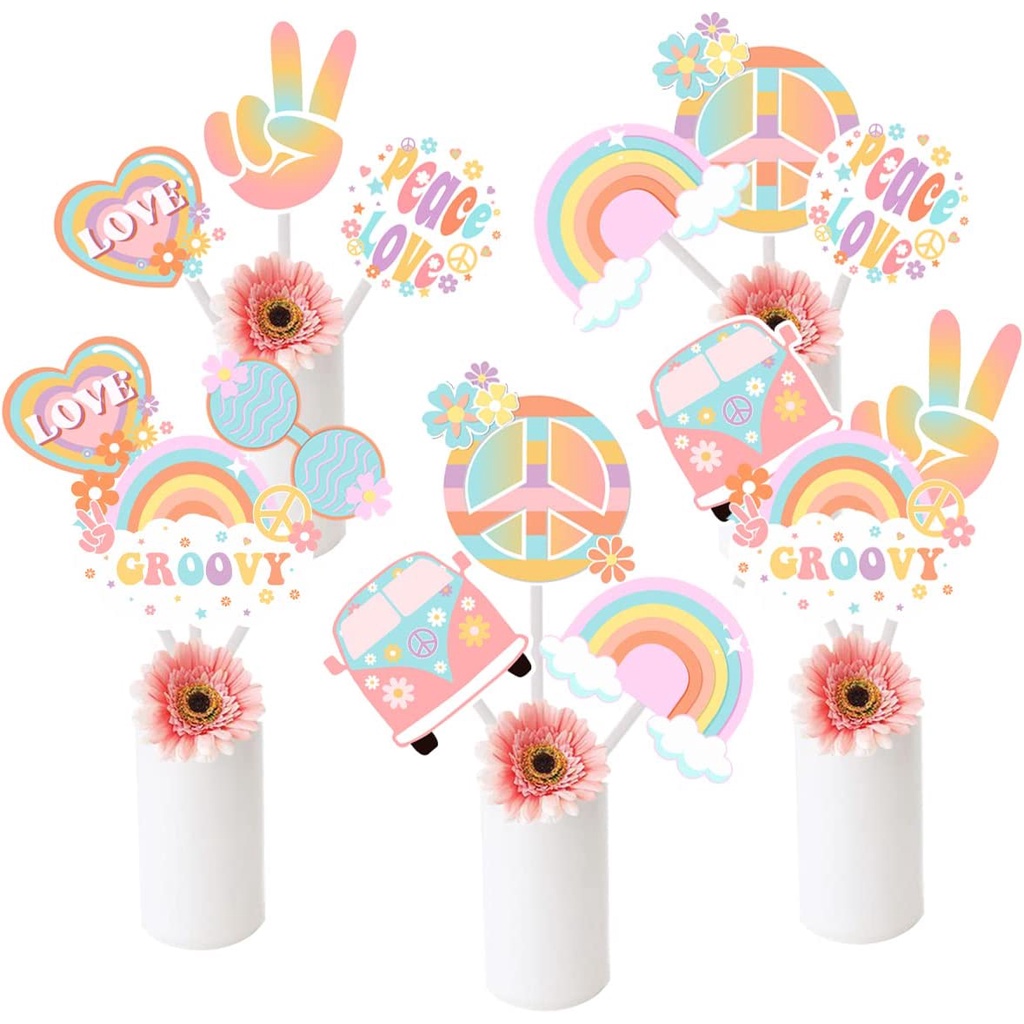 FANGLELAND 24 Pieces Groovy Centerpieces, Groovy Table Toppers Sticks ...