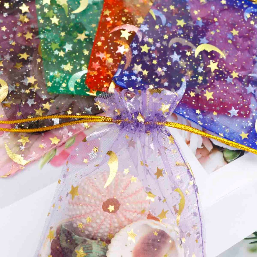 50pcs/lot Moon Star Organza Bags Drawstring Gift Bag Jewelry Wedding ...