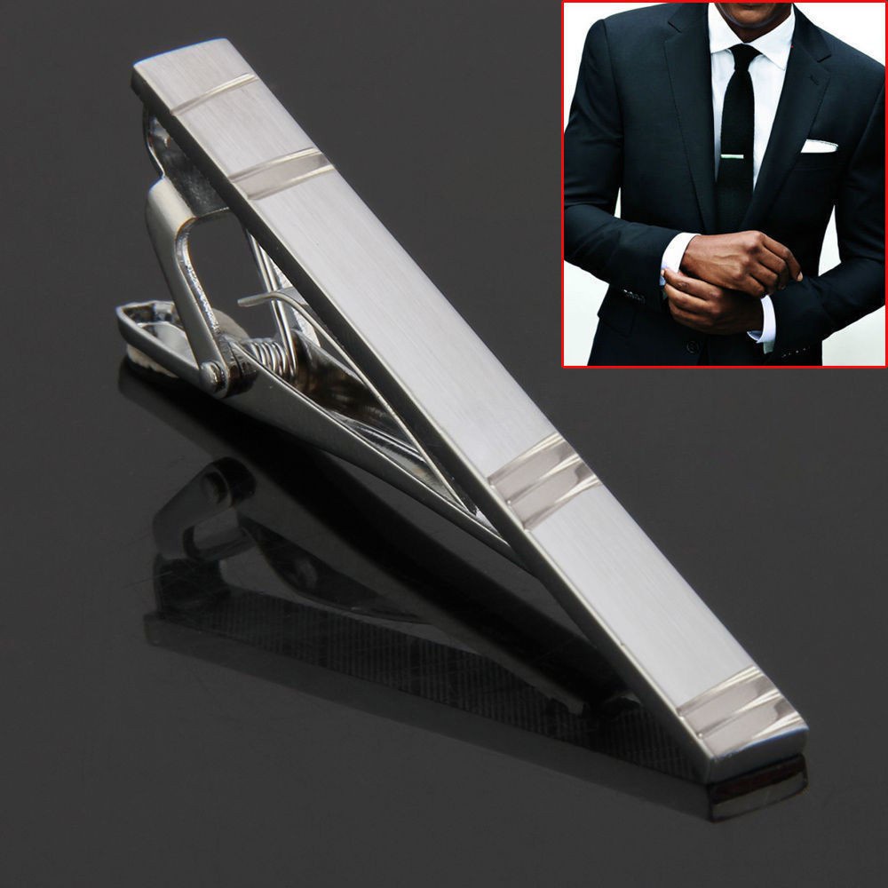 Formal Mens Alloy Fashion Silver Simple Necktie Tie Pin Bar Clasp Clip