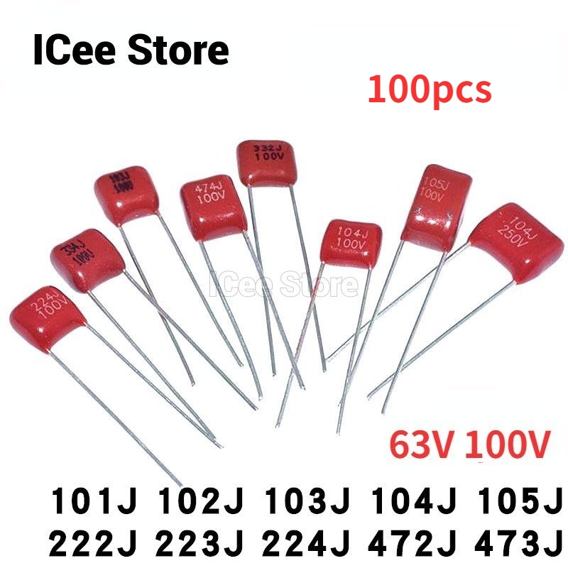 100Pcs CBB Capacitors P5 63V 100V 102J 472J 103J 223J 473J 104J 474J ...