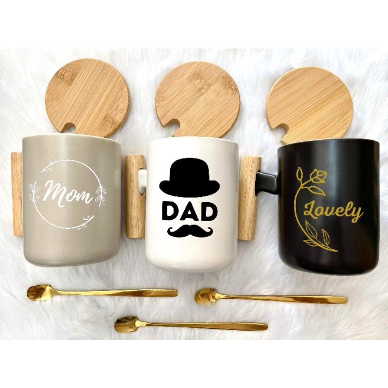 Personalized Nordic Mug with Bamboo Lid and Gold Spoon | Shopee Philippines