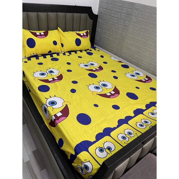 Spongebob Yellow 3 in 1 Canadian Cotton Bedsheet (2 Pillowcase 1 Fitted ...